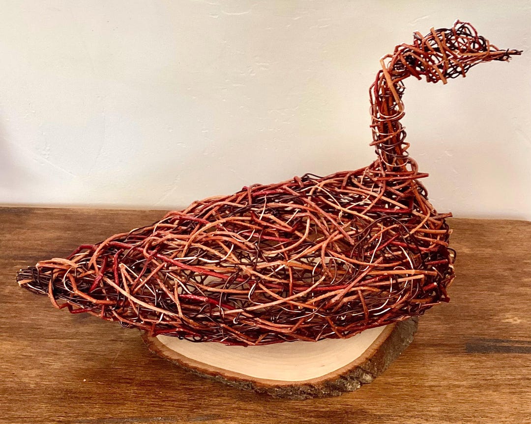 Woven Willow Wild Goose Sculpture: Rustic Copper Wire Art - Etsy