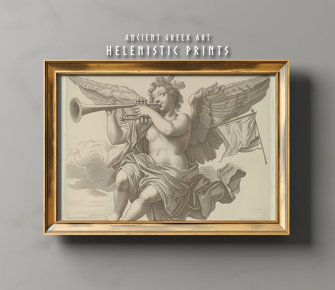 Angel Playing the Trumpet in the Sky, Printable Hellenistic Art ...
