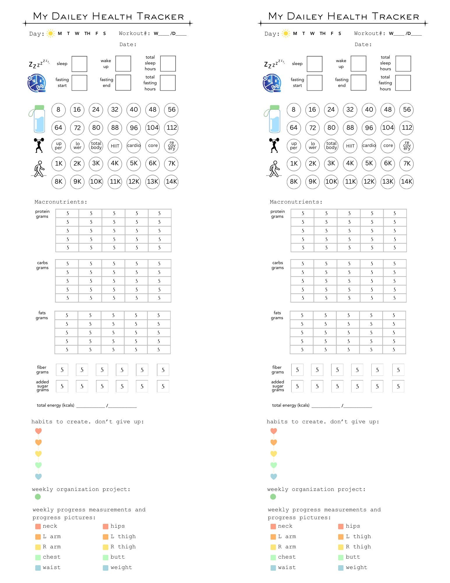 PRINTABLE Daily Health Tracker: Sleep/fasting/water/workouts/macros ... PRINTABLE Daily Health Tracker: Sleep/fasting/water/workouts/macros ...
