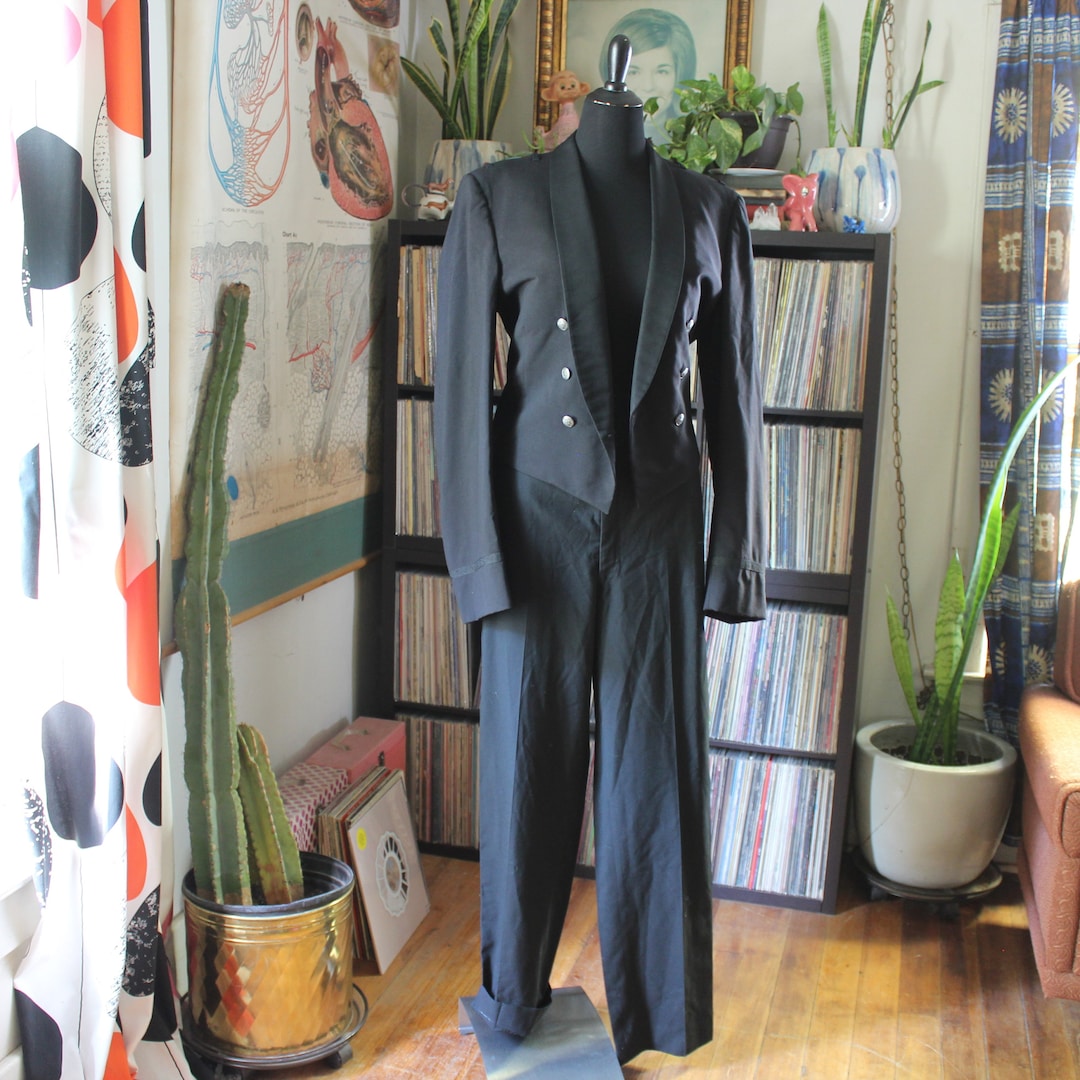 50s 60s Vintage Mens Uniform Suit, Black Mess Dress, Cropped Jacket and ...