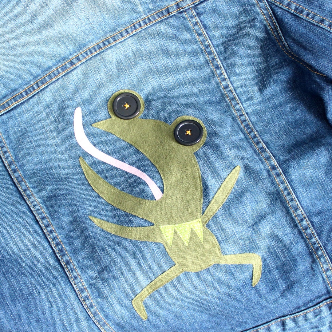 Reclaimed Jean Jacket With Back Patch of a Frog Screaming Into the Void ...