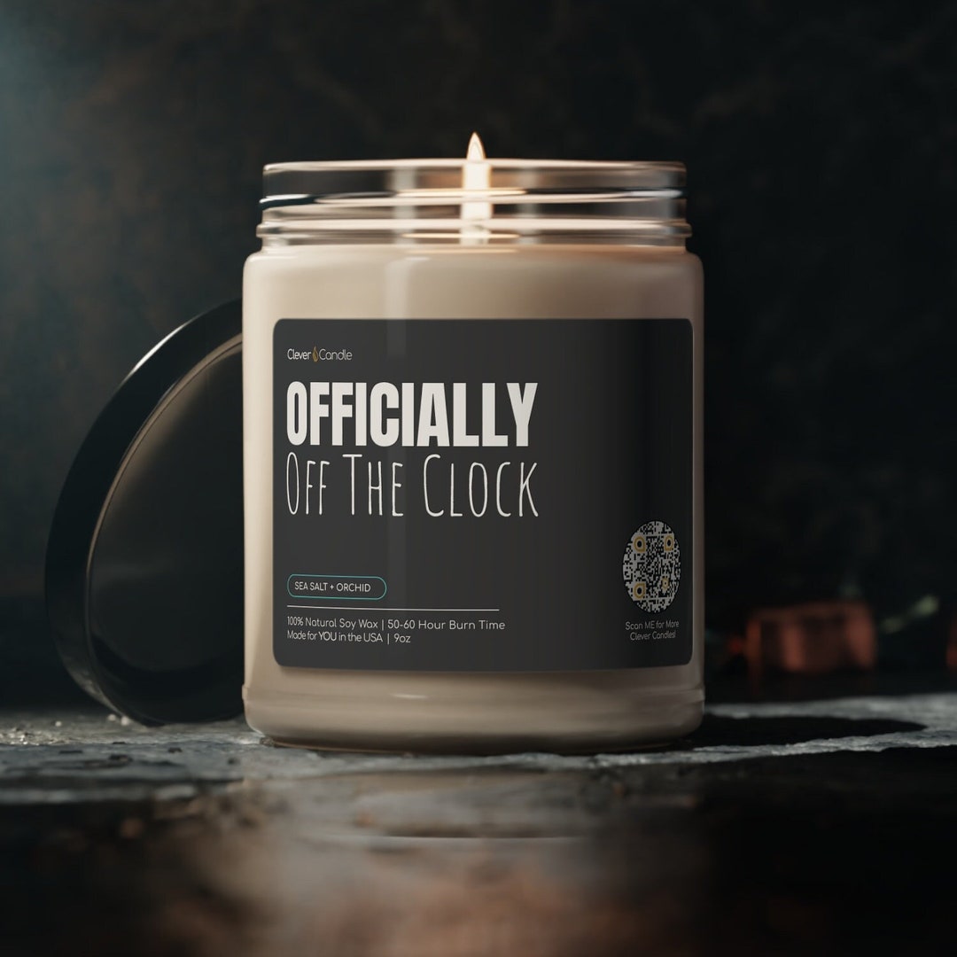 OFFICIALLY off the Clock Retirement Candle Funny Retirement Gift ...