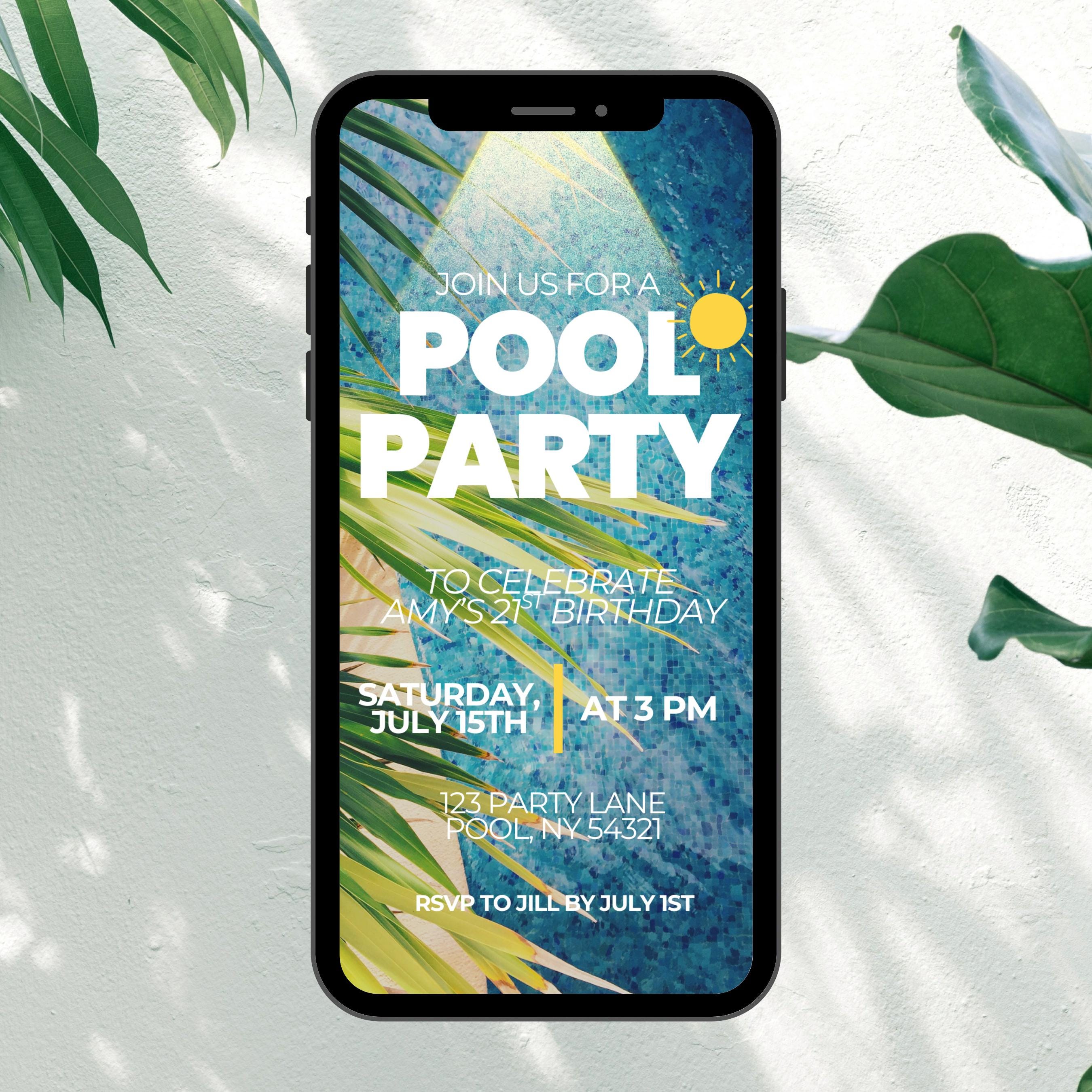 Sunny Spotlight Pool Party Birthday Invitation | Summer Birthday Party ...