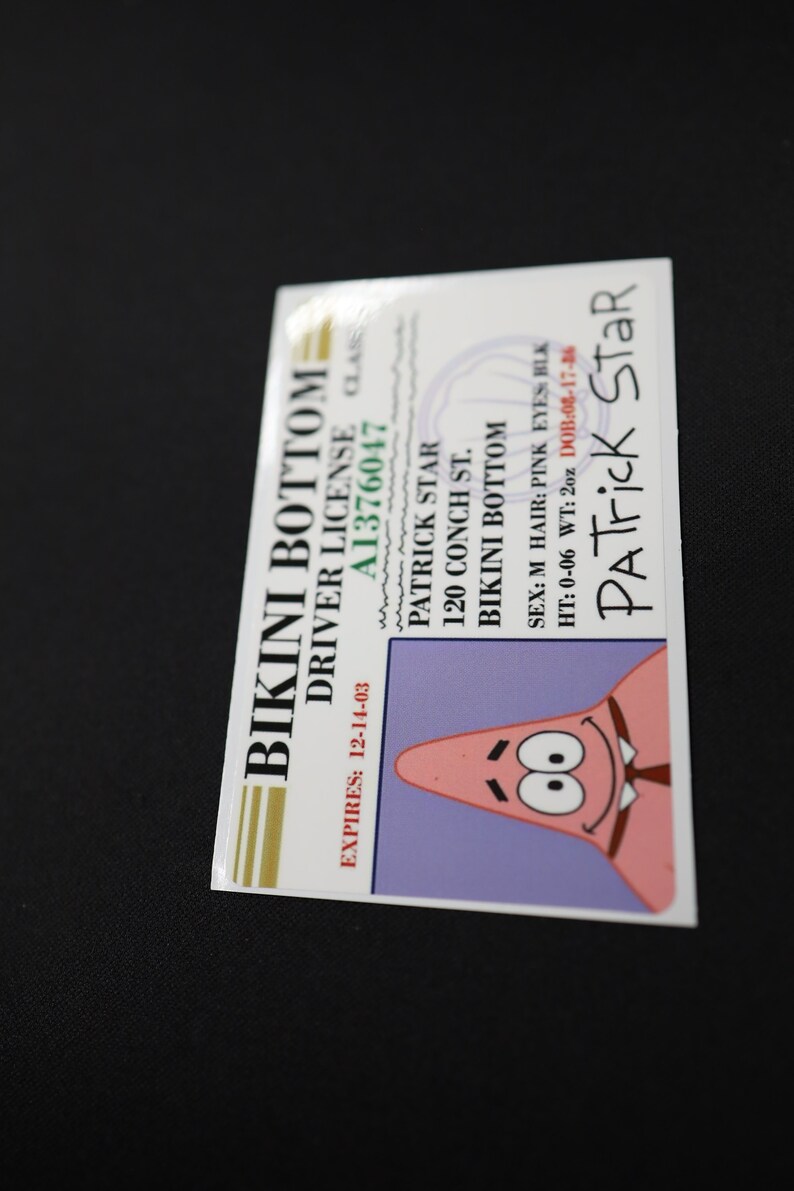 Patrick Star ID Driver License Meme Glossy Card Skin Vinyl Sticker ...