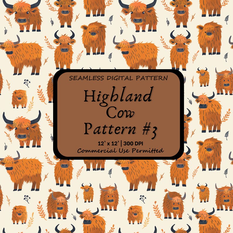 Highland Cow Pattern 3 Seamless Pattern Unlimited Commercial License ...