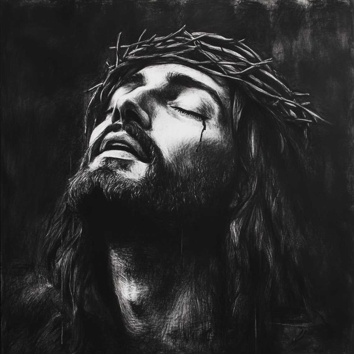Charcoal Jesus Drawing : Instant Download PC | Mobile - Unique Etsy ...