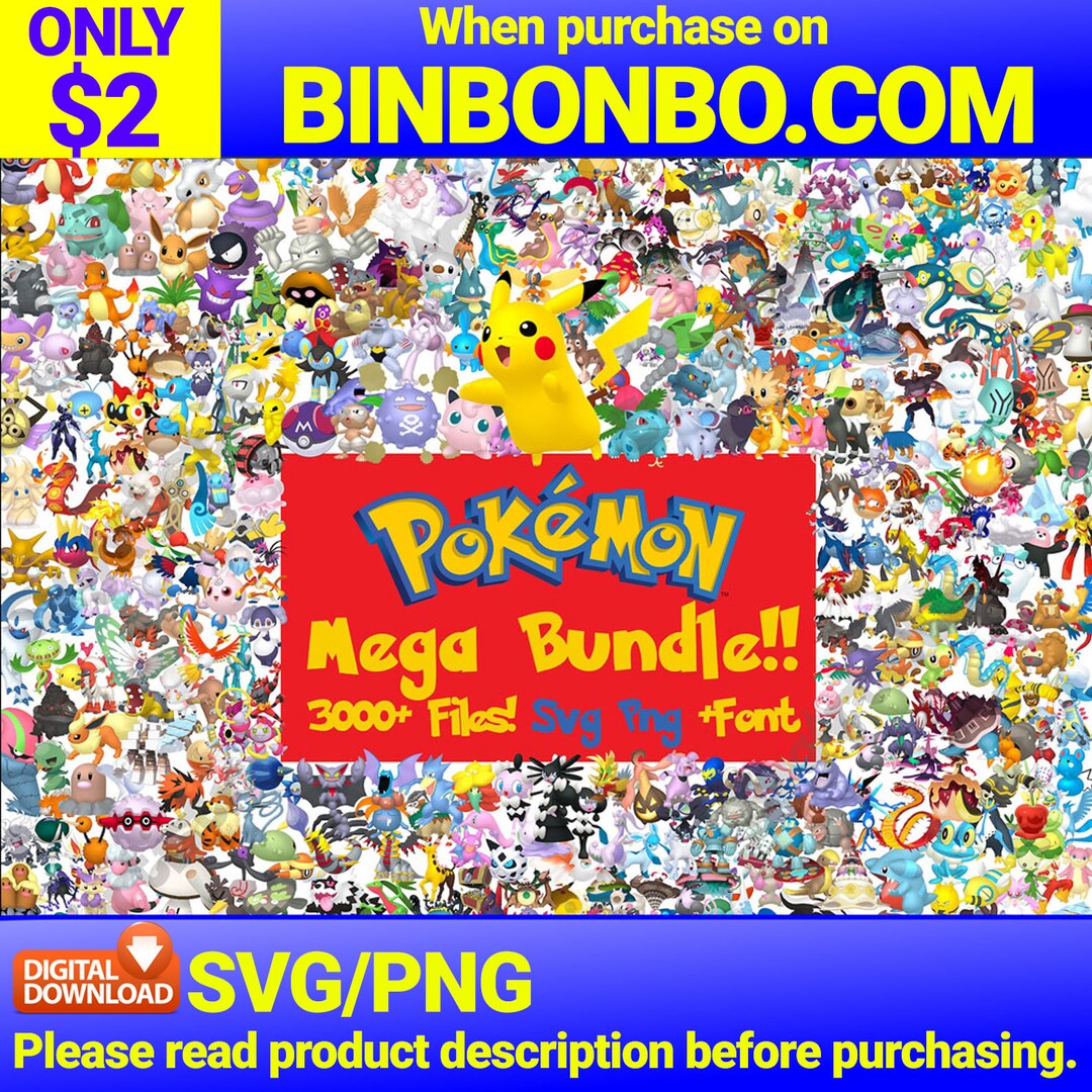 3000 Mega Pocket Monsters Pattern Svg/png Bundle, Pokemon, Pokemon ...