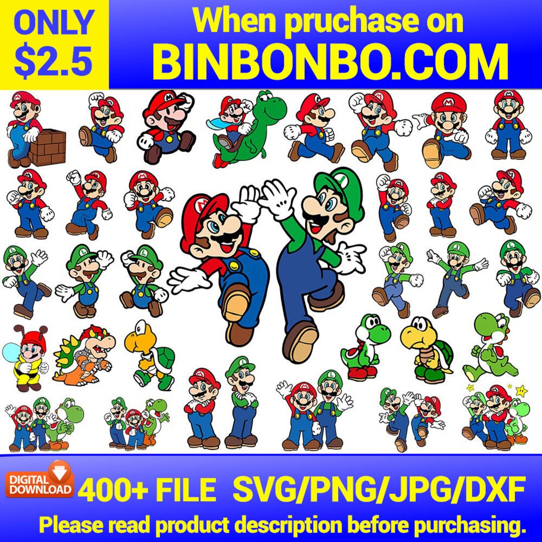 400 Mega Super Mario SVG Bundle for Cricut and Sublimation,mario ...