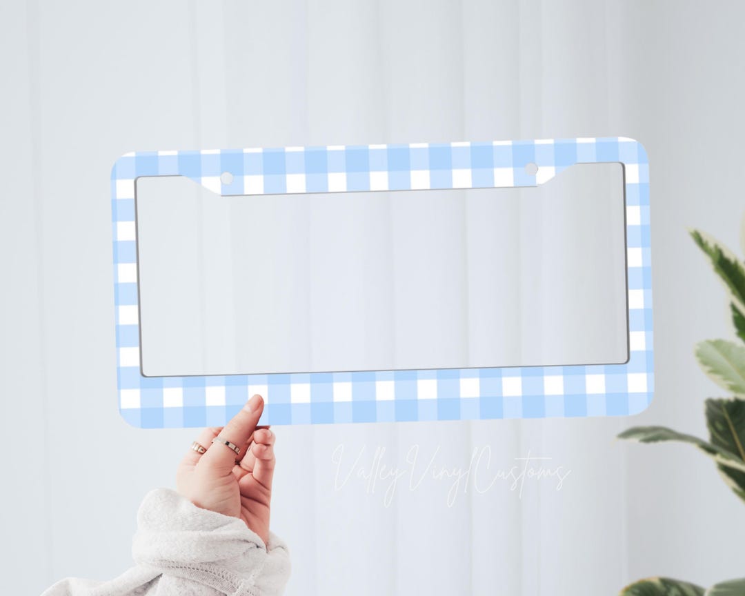Blue Gingham Pattern License Plate Frame | Checked Border - Etsy