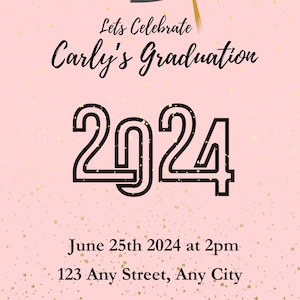 Pink and Black 2024 Graduation Invitation, Simple Minimalist Aesthetic ...