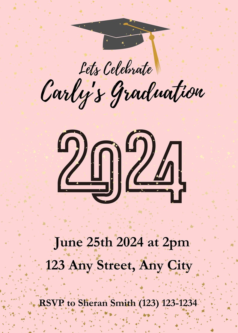 Pink and Black 2024 Graduation Invitation, Simple Minimalist Aesthetic ...