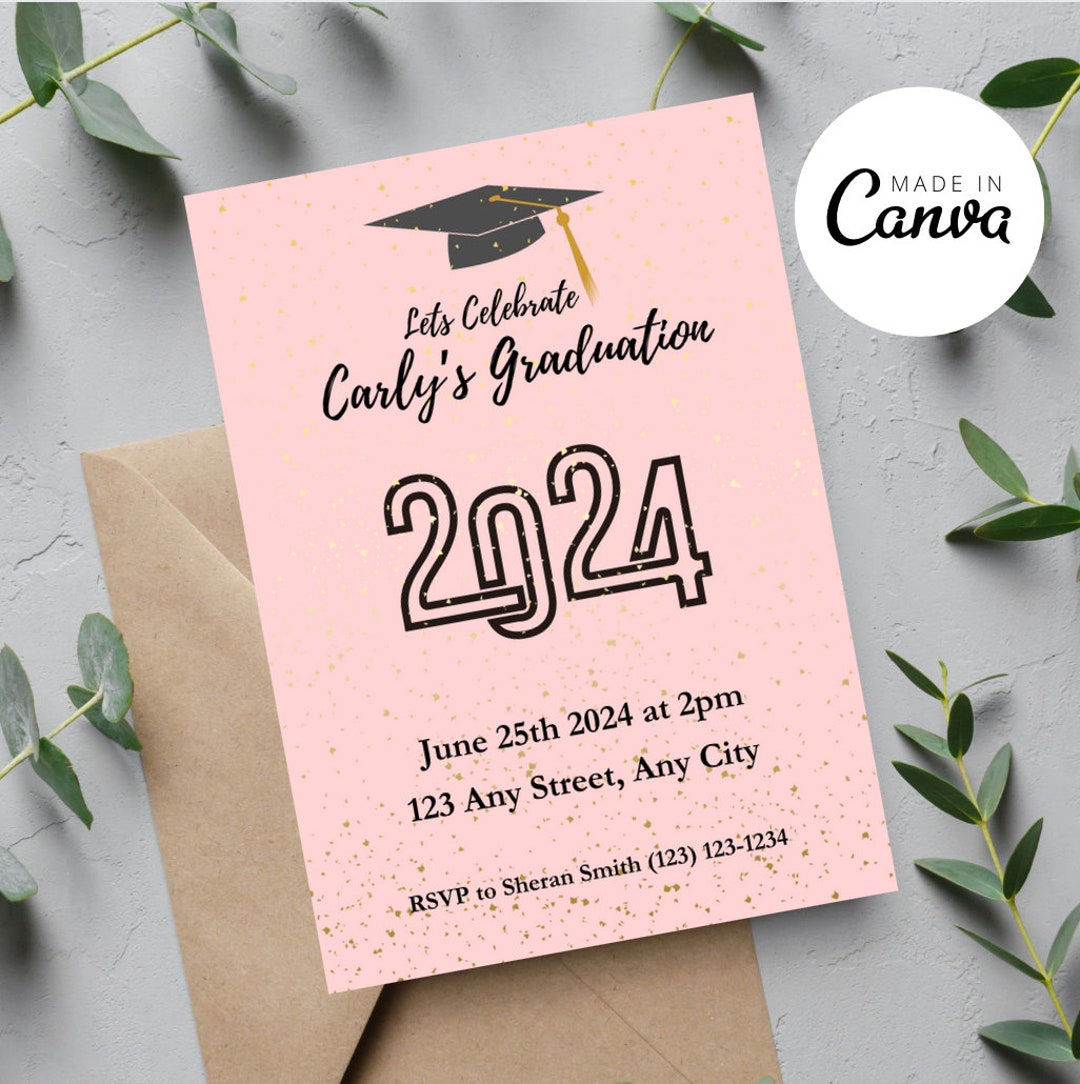 Pink and Black 2024 Graduation Invitation, Simple Minimalist Aesthetic ...