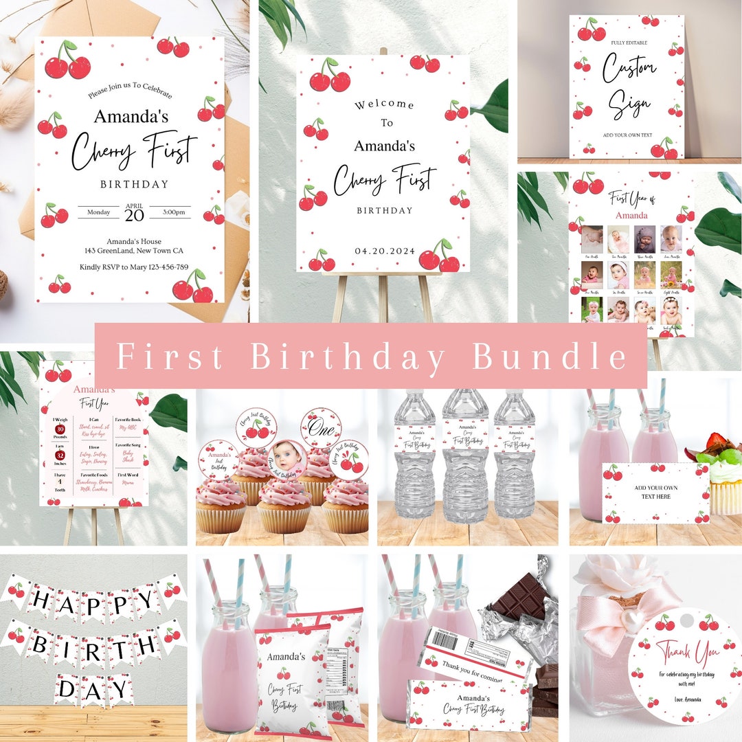 Cherry First Birthday Party Favors Bundle Cherry on Top Decorations ...