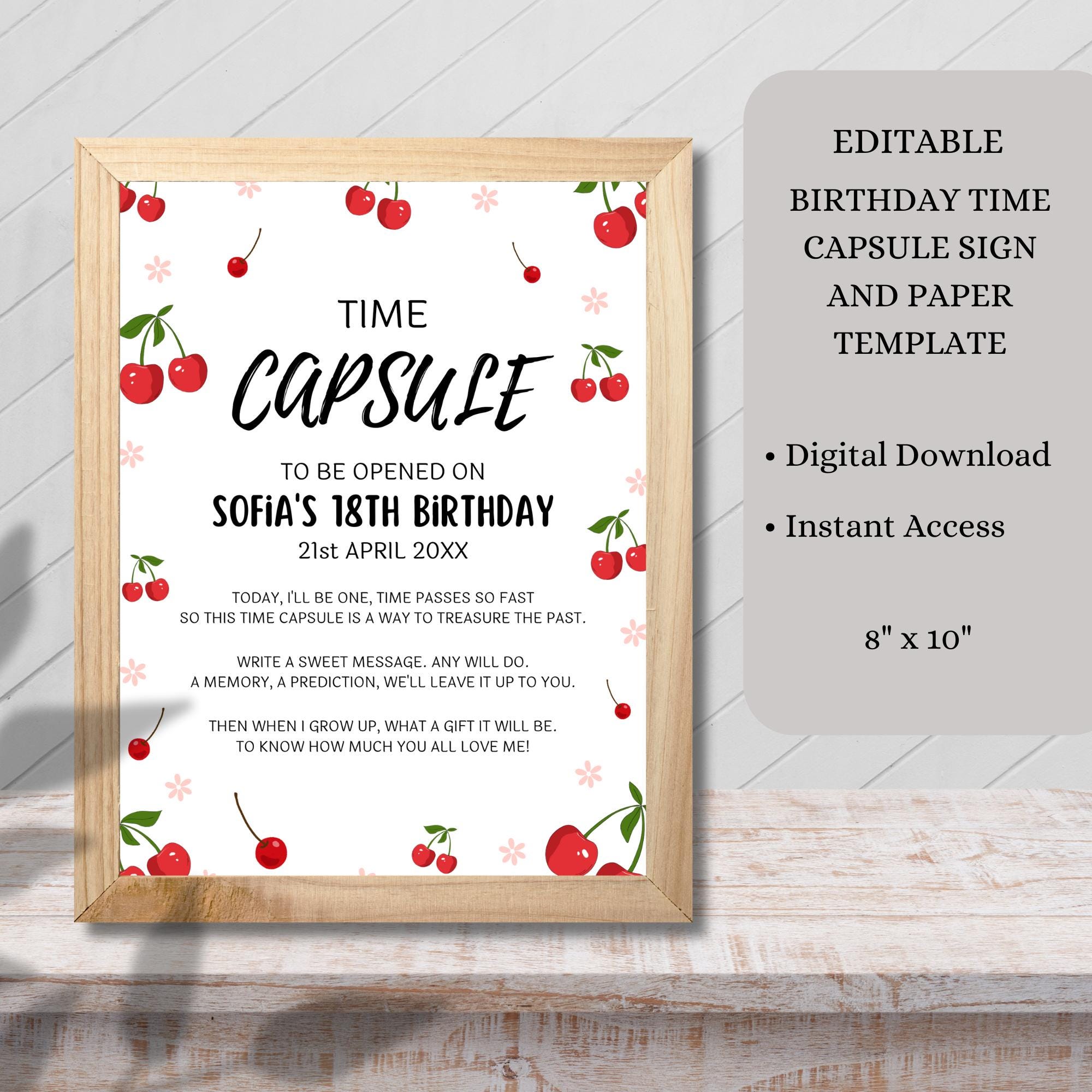 Cherry First Birthday Time Capsule Sign, Cherry Sweet, Sweet One ...