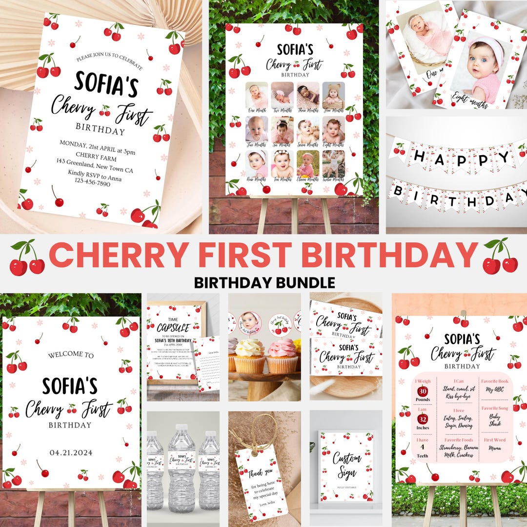 Cherry First Birthday Party Favors Bundle Cherry on Top Decorations ...