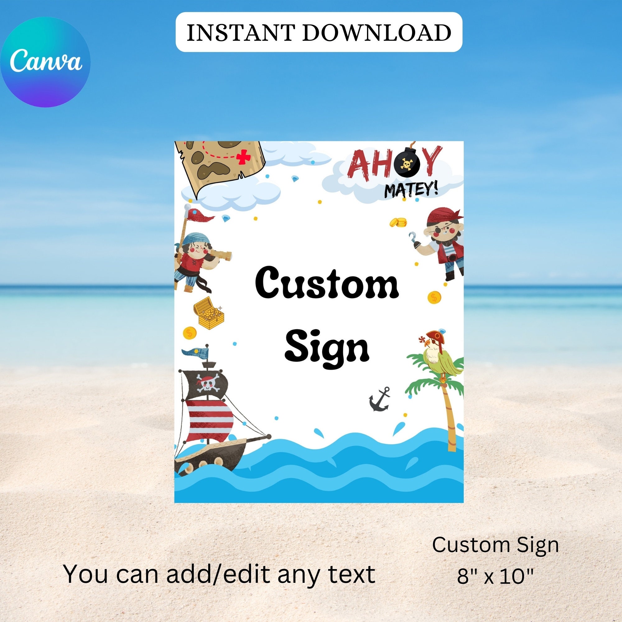 Editable Pirate Birthday Party Welcome Sign Pirate Birthday Party ...