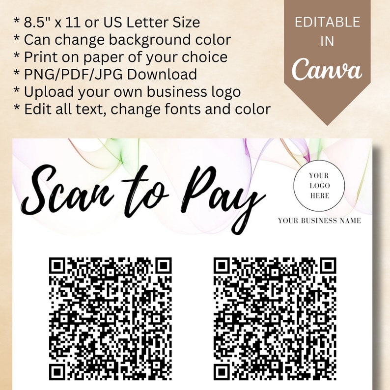 Scan to Pay Here Template, Qr Code Sign, Editable Canva Template, Venmo ...