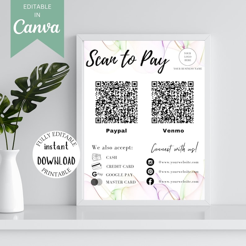 Scan to Pay Here Template, Qr Code Sign, Editable Canva Template, Venmo ...