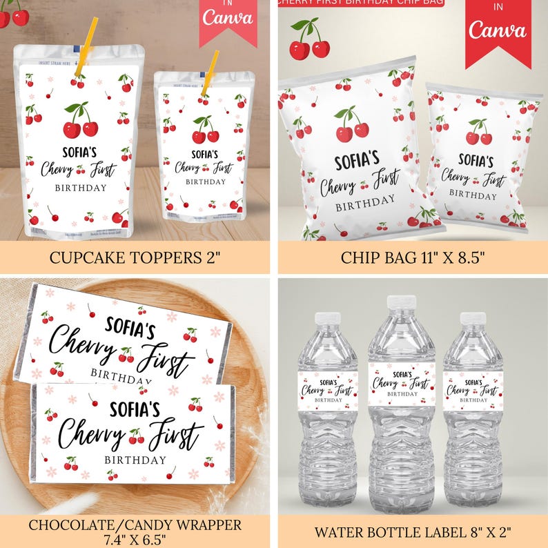 Editable Cherry First Birthday Party Bundle Cherry 1st Birthday ...