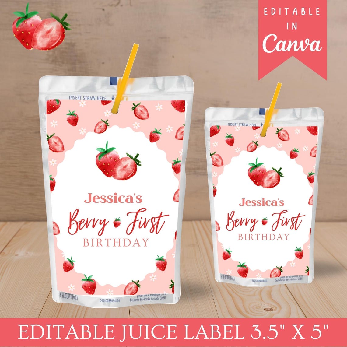 Berry First Birthday Juice Label Berry 1st Birthday Party Decorations ...