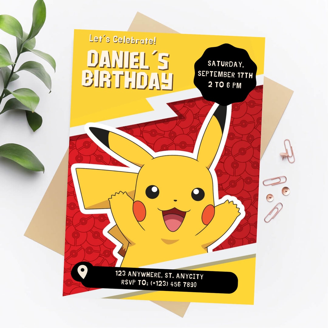 Pikachu Birthday Invitation Kids Pokemon Birthday Party Invitation ...
