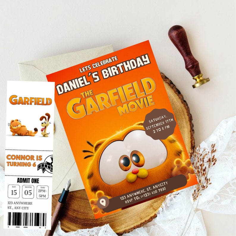 Garfield Movie Birthday Party Invitation Garfield 2024 Invite Movie ...