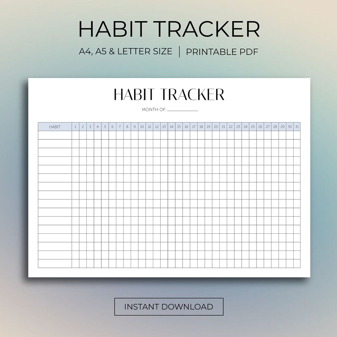 Monthly Habit Tracker Printable I 2024 Tracker I Blue Version I A4 A5 ...