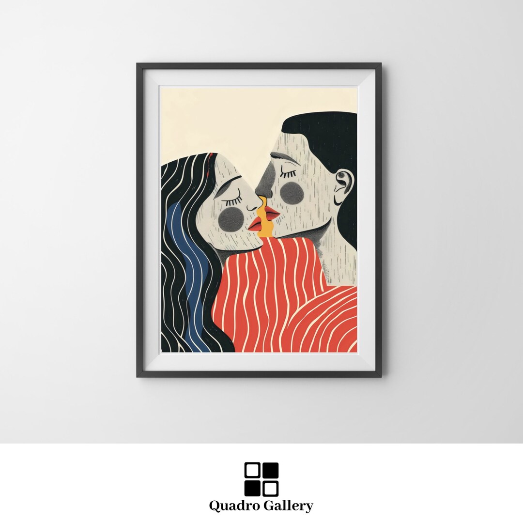 Abstract Lovers Embrace Art Print Modern Minimalist Love Illustration ...