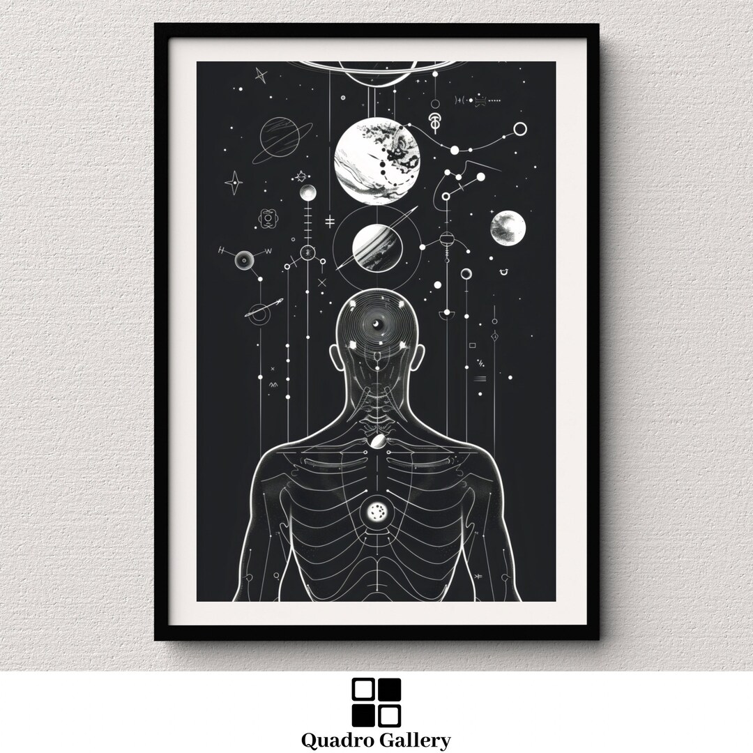 Cosmic Human Anatomy Art Astral Spiritual Poster Black and White Space ...