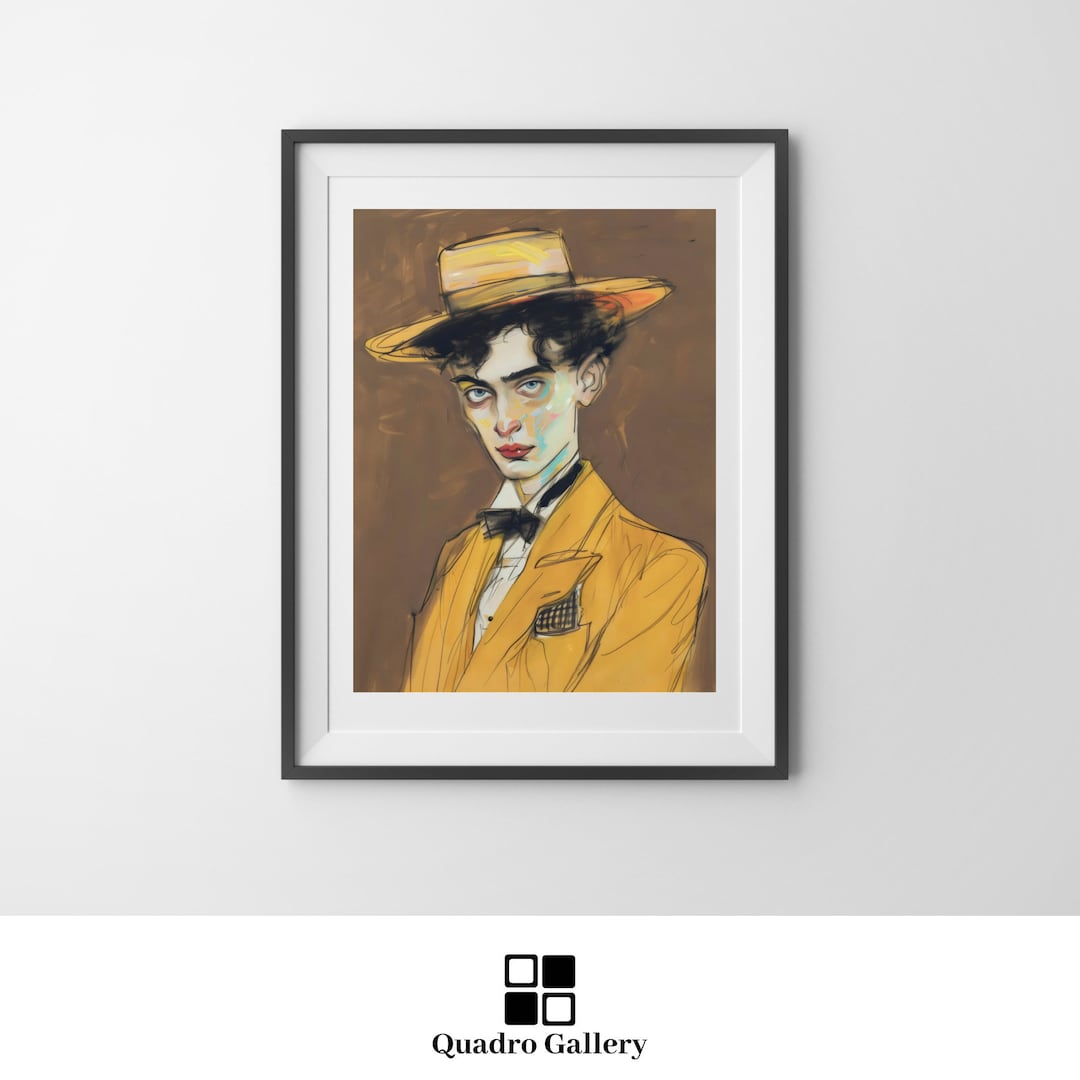 Vintage Fashion Portrait Sketch Yellow Suit Retro Style Art Print ...