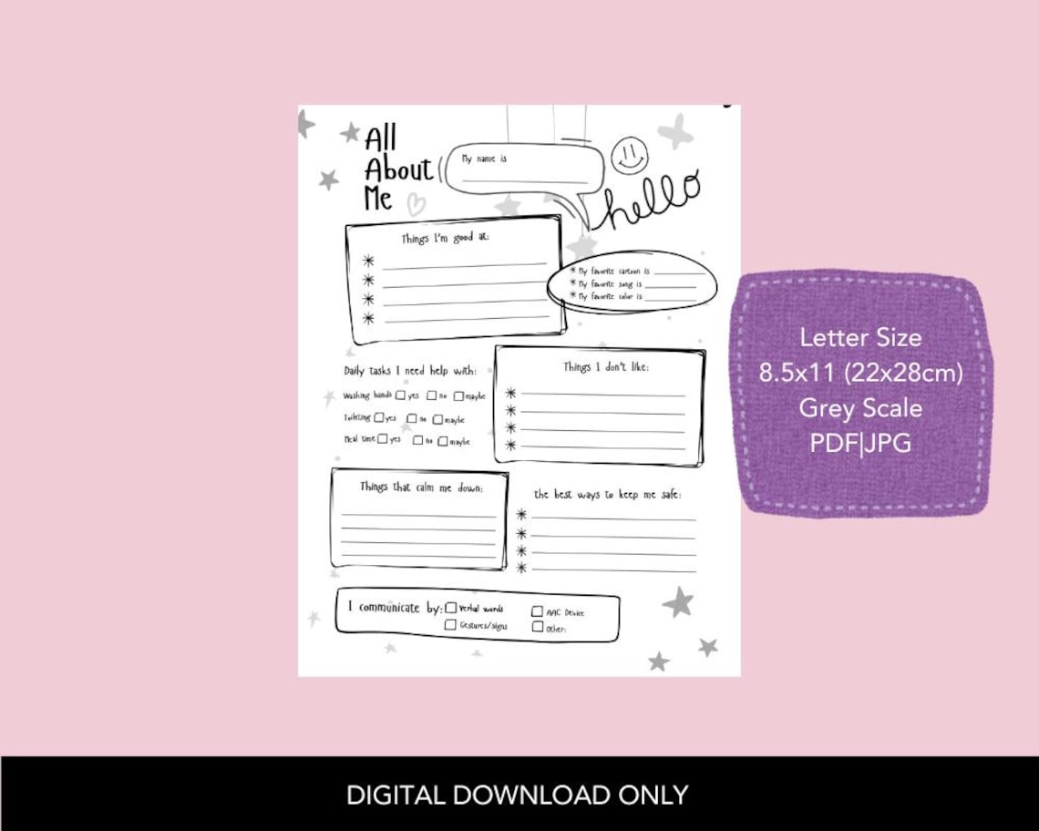 All About Me Printable, Special Needs, ASD, ADHD One Page Profile ...