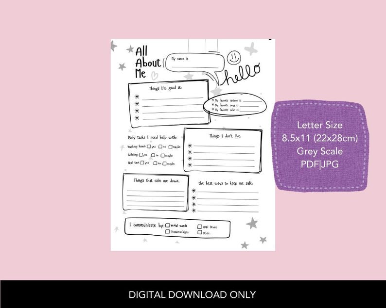 All About Me Printable, Special Needs, ASD, ADHD One Page Profile ...