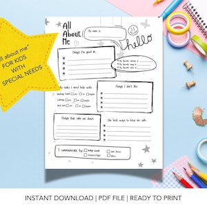 All About Me Printable, Special Needs, ASD, ADHD One Page Profile ...