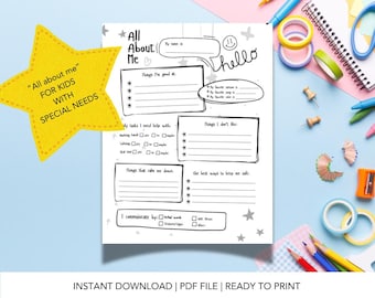 All About Me Printable, Special Needs, ASD, ADHD One Page Profile ...
