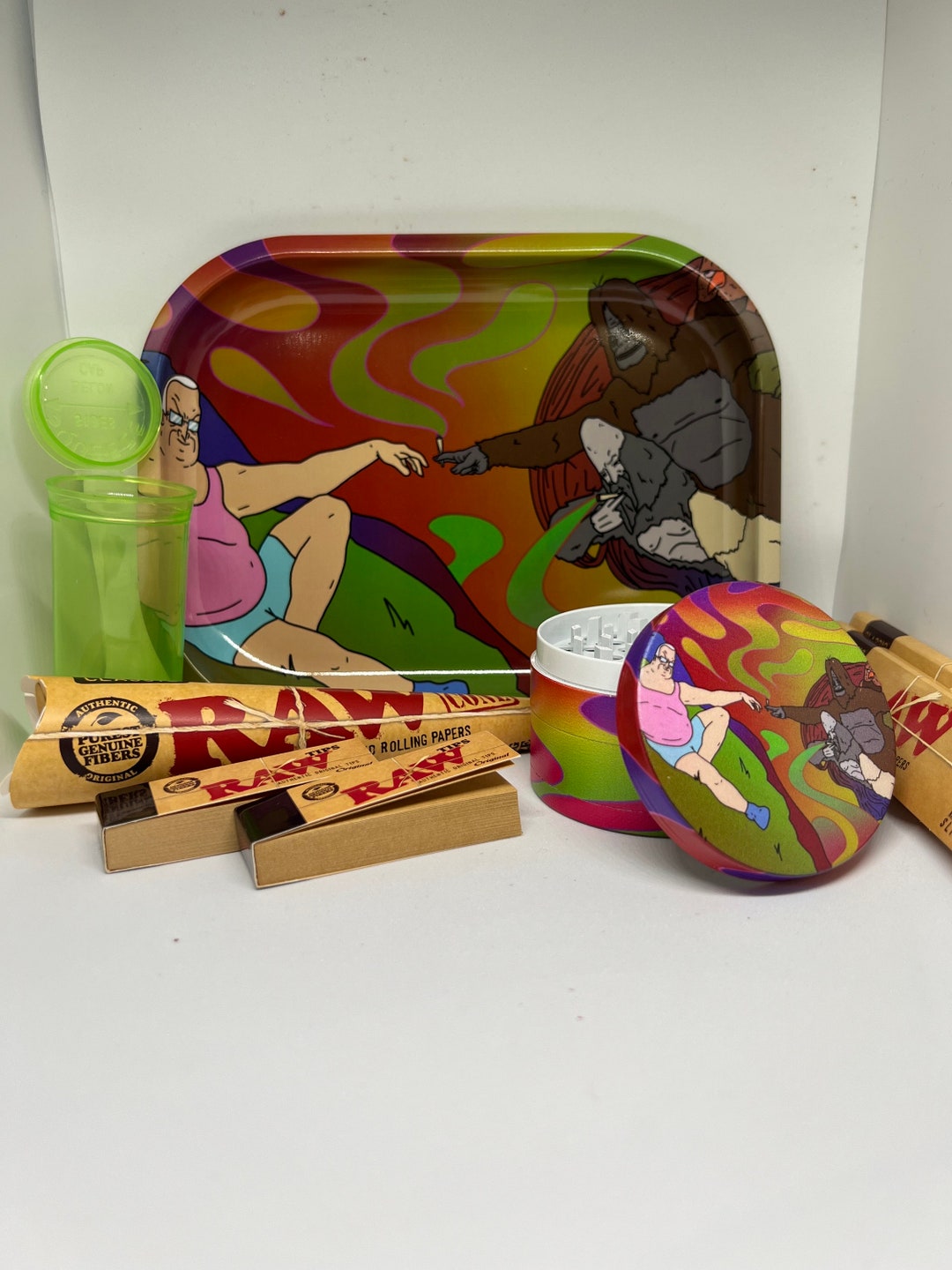 The Big Lez Show Ultimate Smoking Bundle Rolling Tray, Grinder, Storage Jar, RAW Papers,raw ...