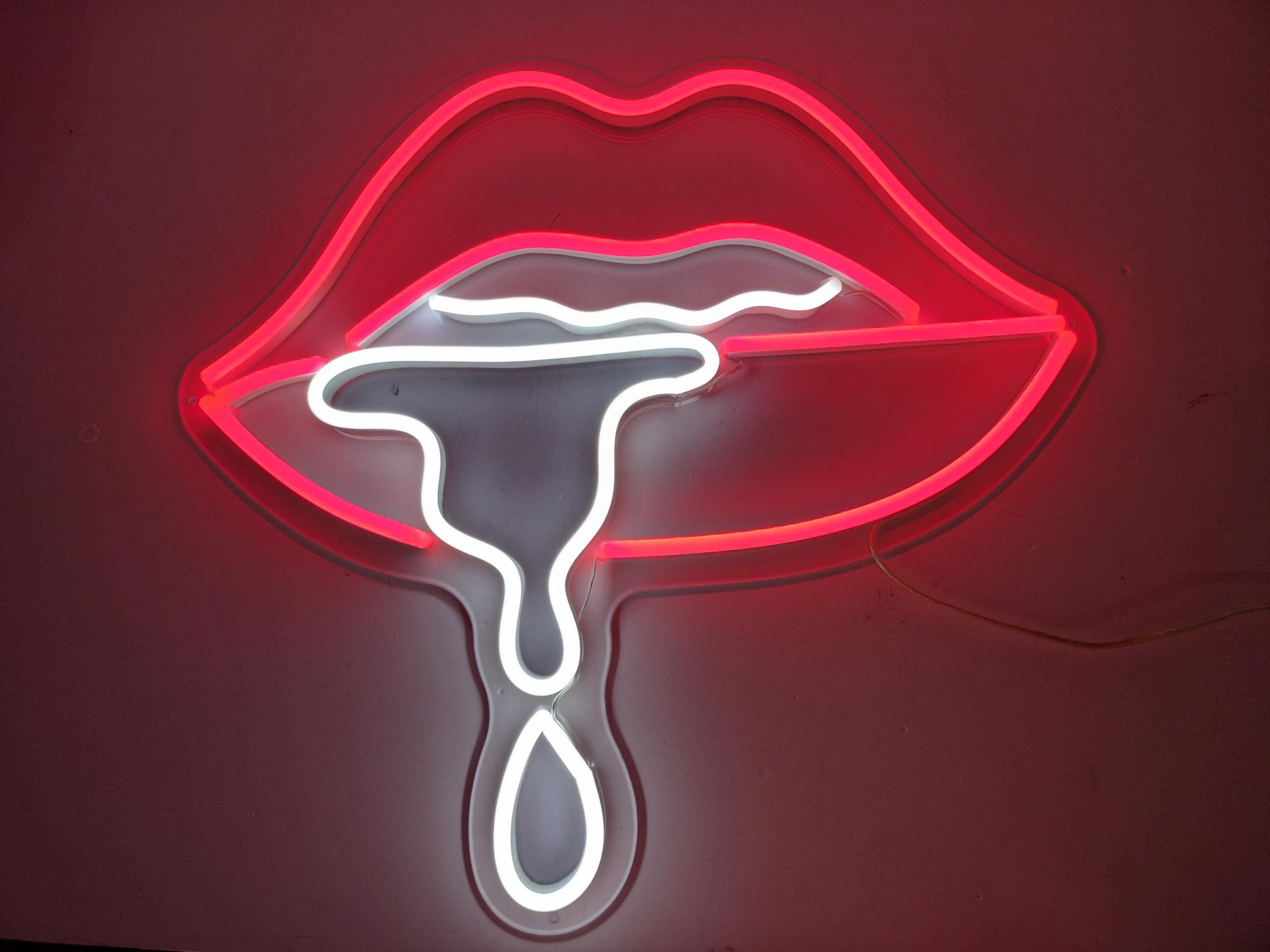 Dripping Lips Neon Sign,lips Neon Wall Light Decor,handmade Home Decor ...