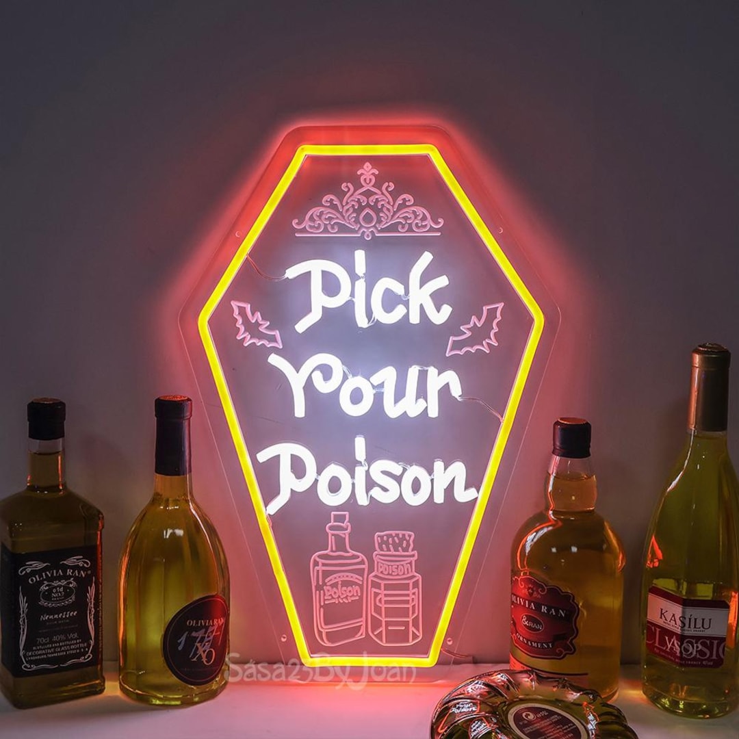 Pick Your Poison Neon Light, Gothic Wedding Party Bar Pub Neon Decor ...