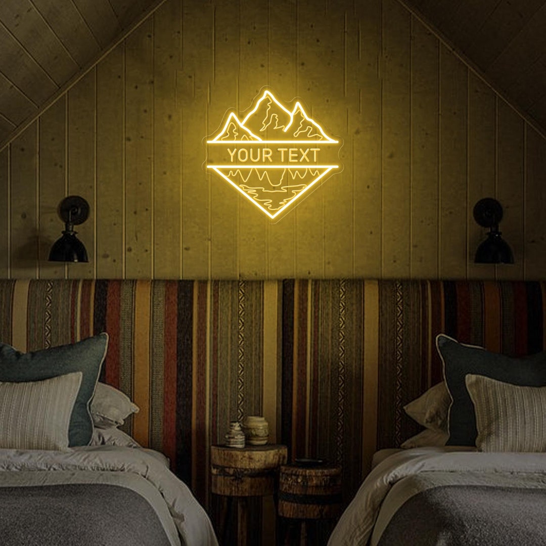 Mountains Adventure Neon Sign, Mountain Camp Sign, Custom Yard Sign ...