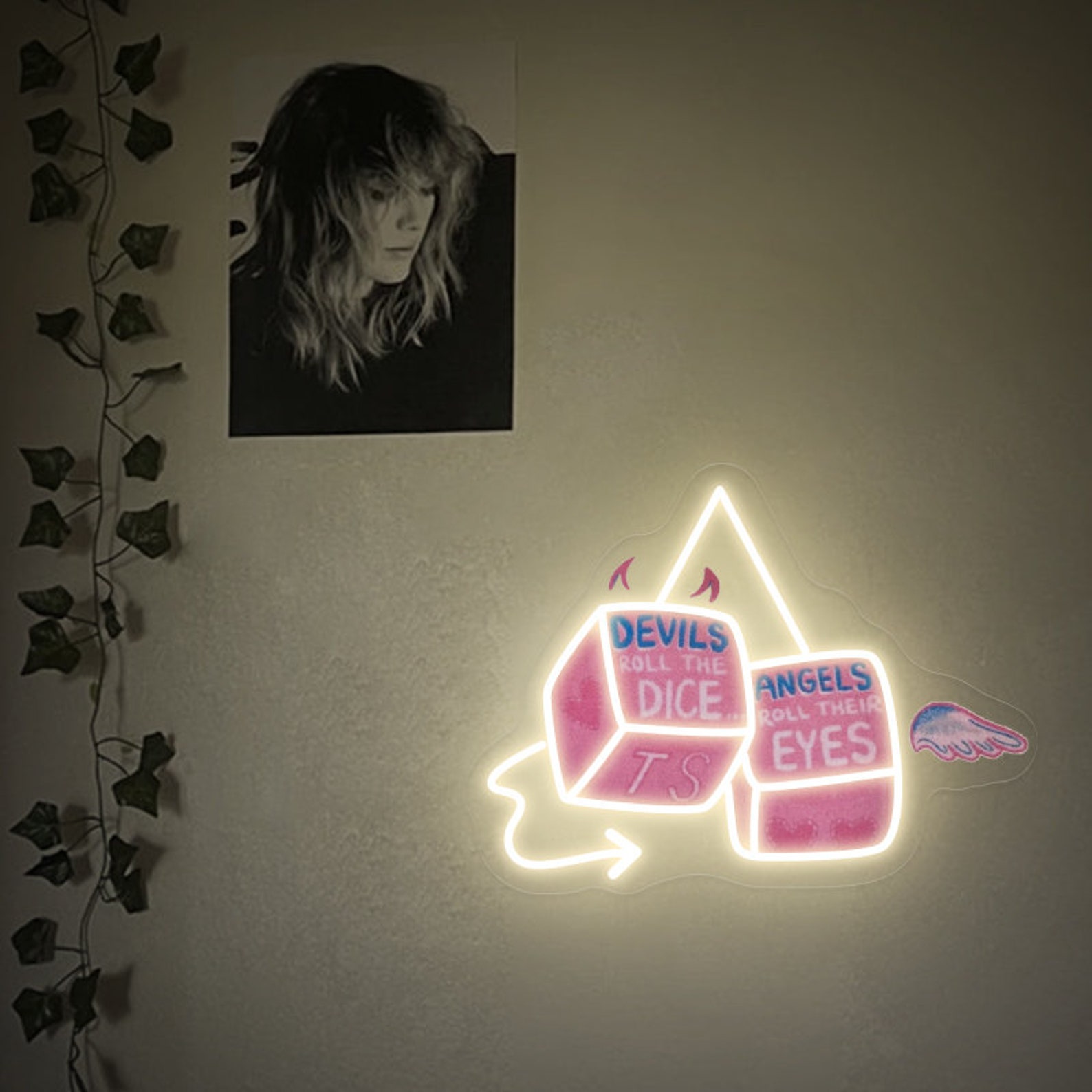 Retro Devils Roll the Dice Angels Neon Sign,roll the Dice Wall Art ...