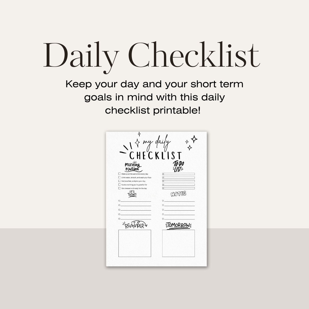 Daily Checklist Printable | Personal Organization | Simple Checklist ...