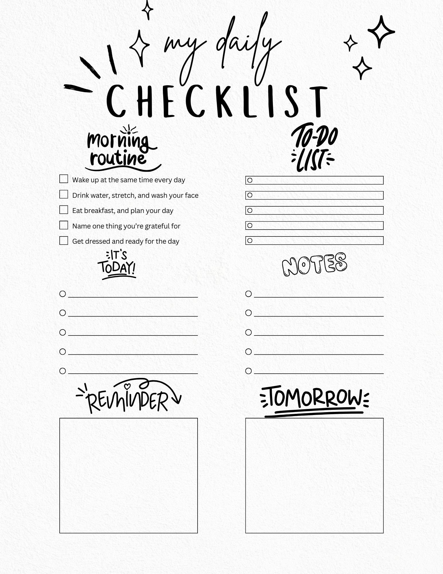 Daily Checklist Printable | Personal Organization | Simple Checklist ...