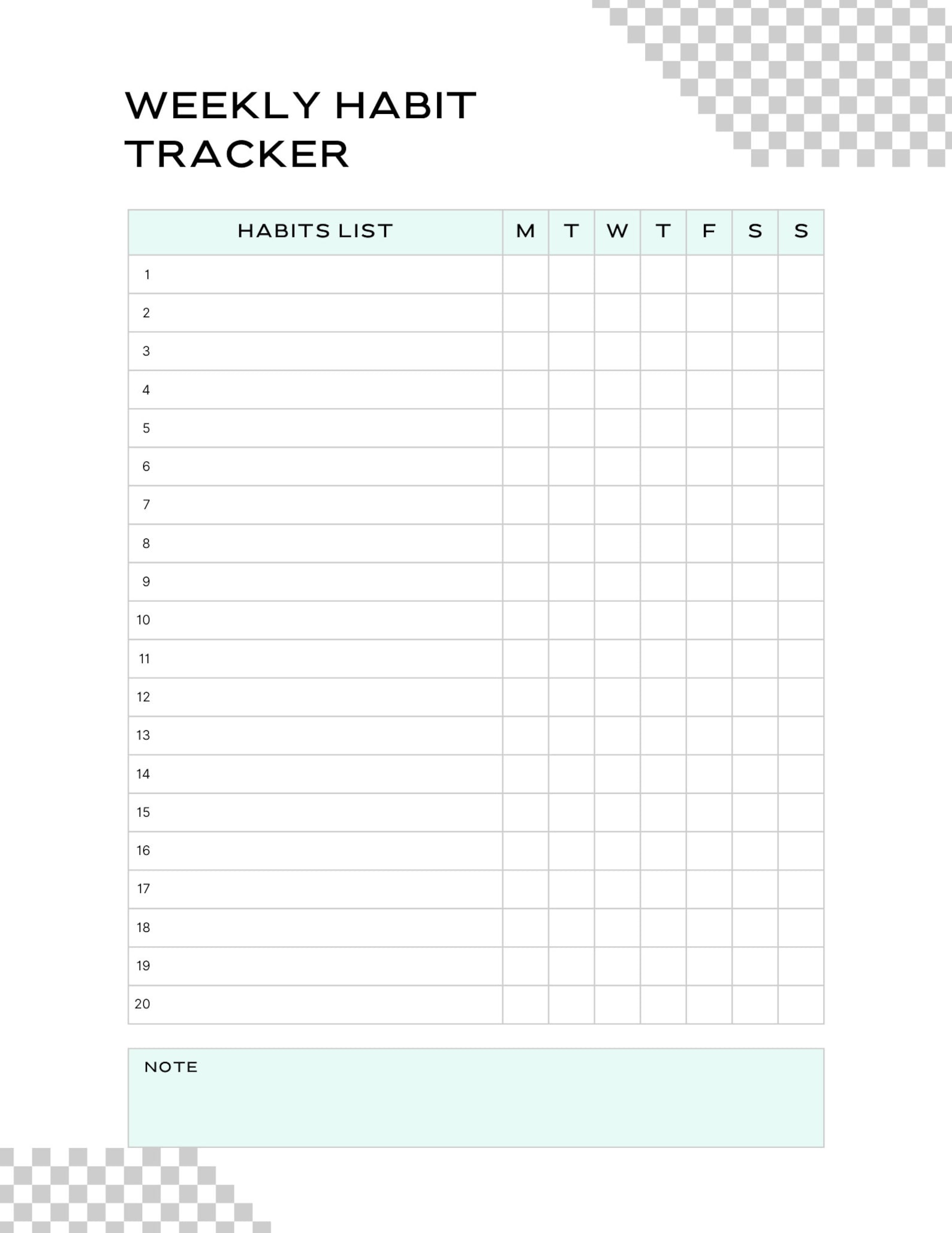 Weekly Habit Tracker | Printable Checklist | Printable Tracker - Etsy