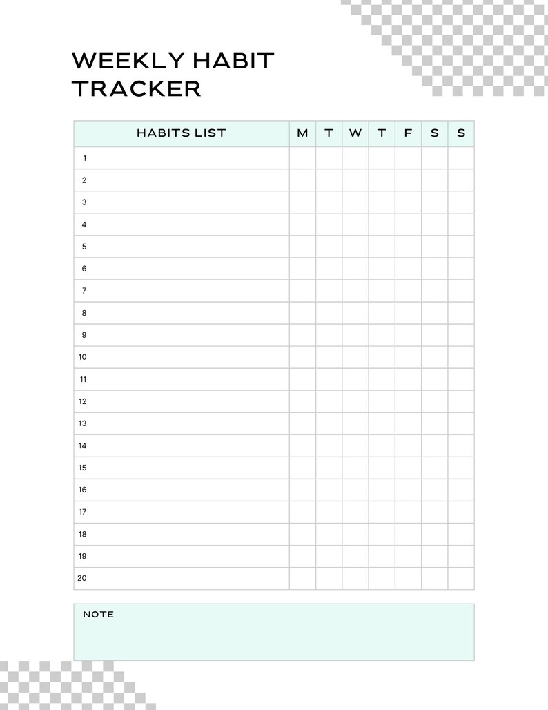 Weekly Habit Tracker | Printable Checklist | Printable Tracker - Etsy