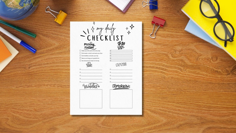 Daily Checklist Printable Personal Organization Simple Checklist ADHD ...