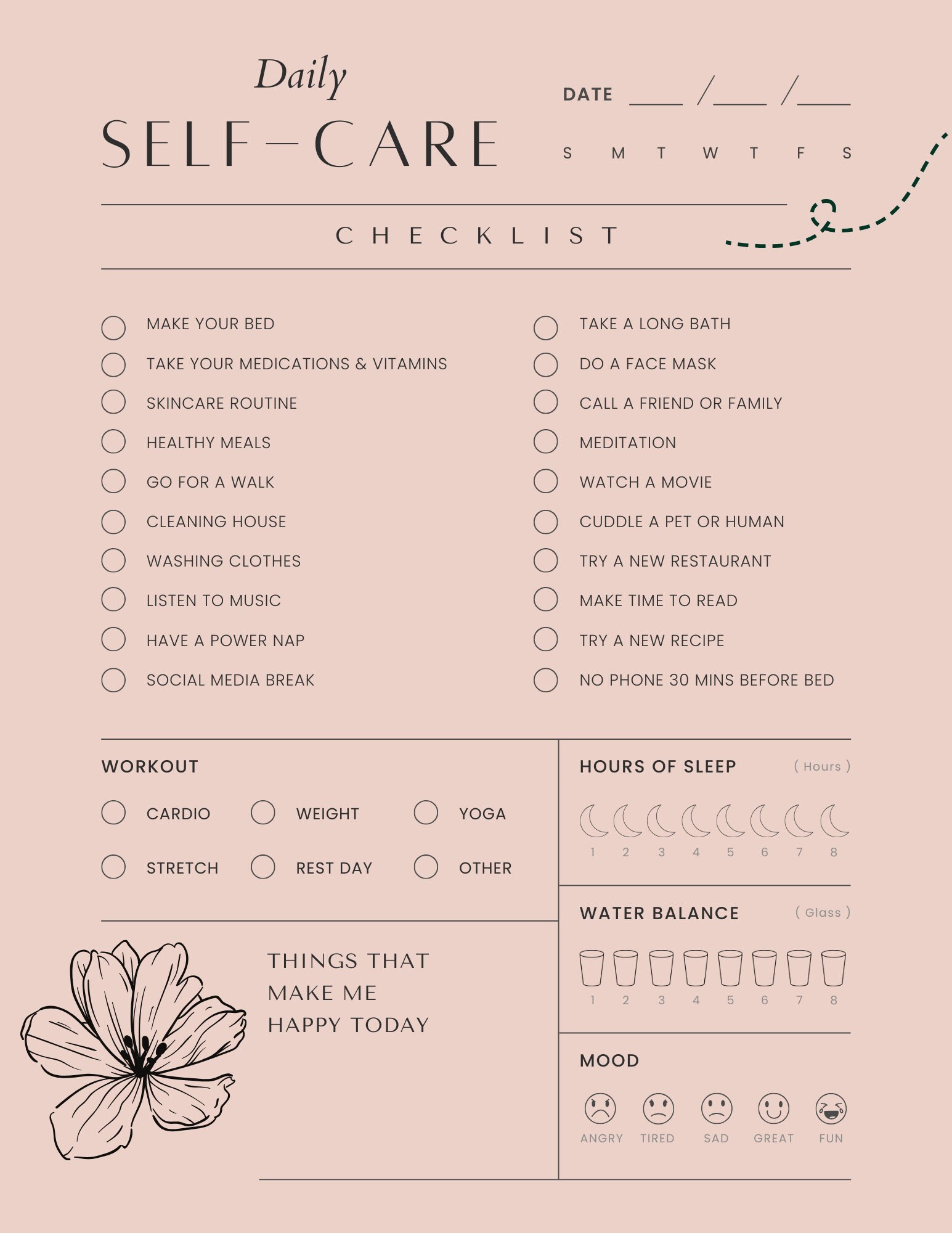 Daily Self-care Planner Checklist - Etsy