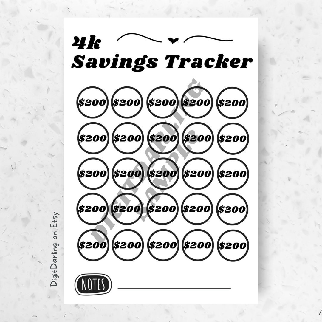 4k Savings Challenge | Printable Tracker for Savings Binder, Money ...