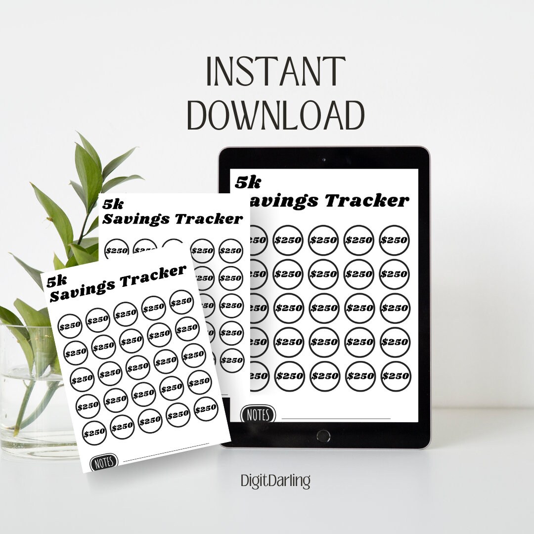 5k Savings Challenge Printable Tracker for Savings Binder, Money ...