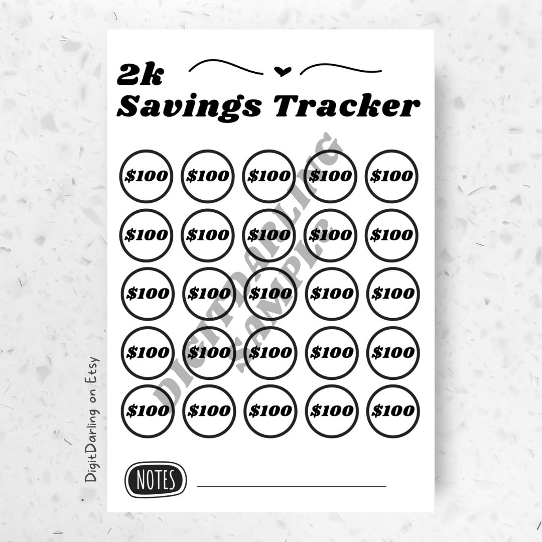 2k Savings Challenge Printable Tracker for Savings Binder, Money ...