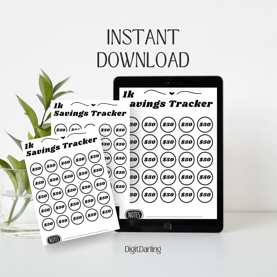 1k Savings Challenge | Printable Tracker for Savings Binder, Money ...
