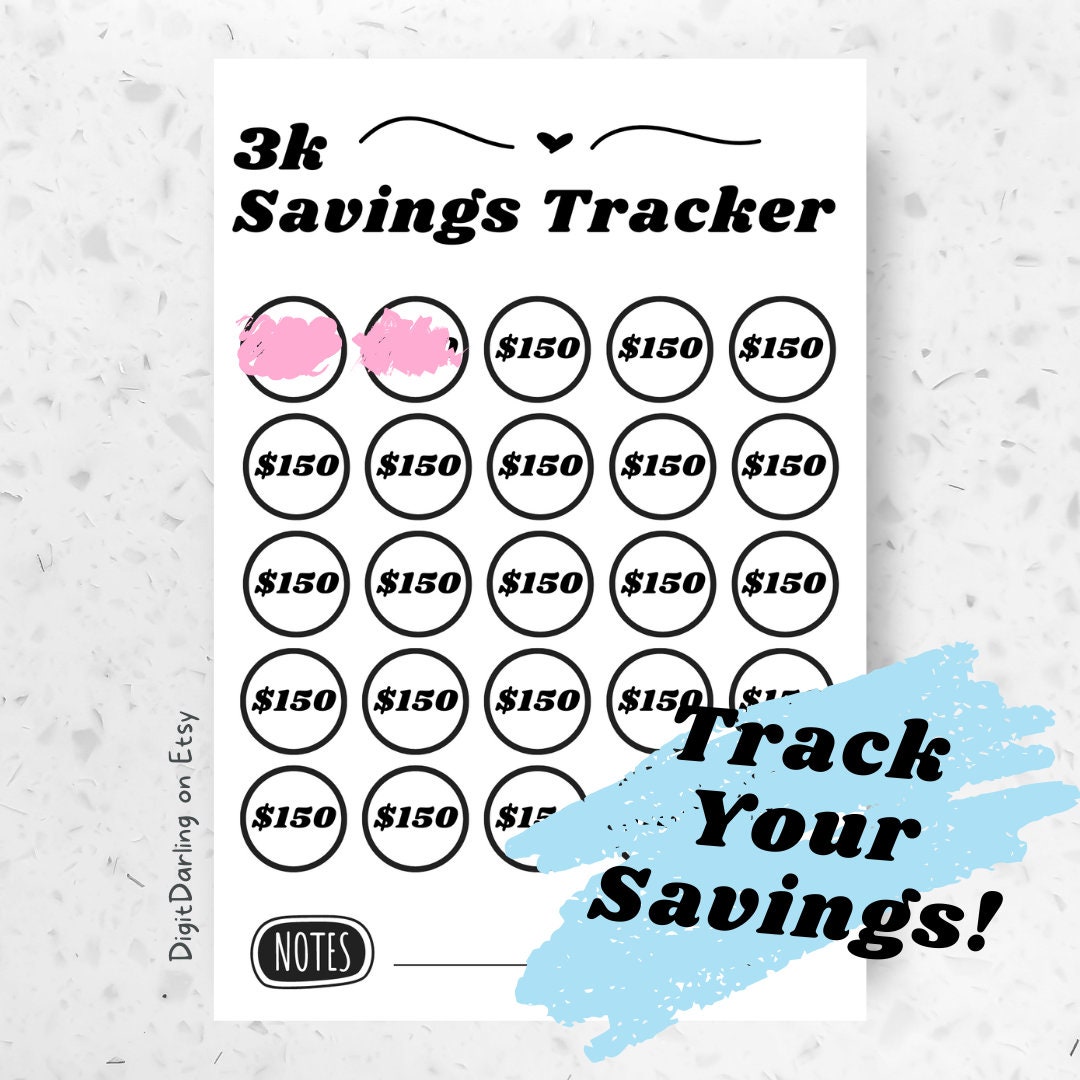 3k Savings Challenge | Printable Tracker for Savings Binder, Money ...